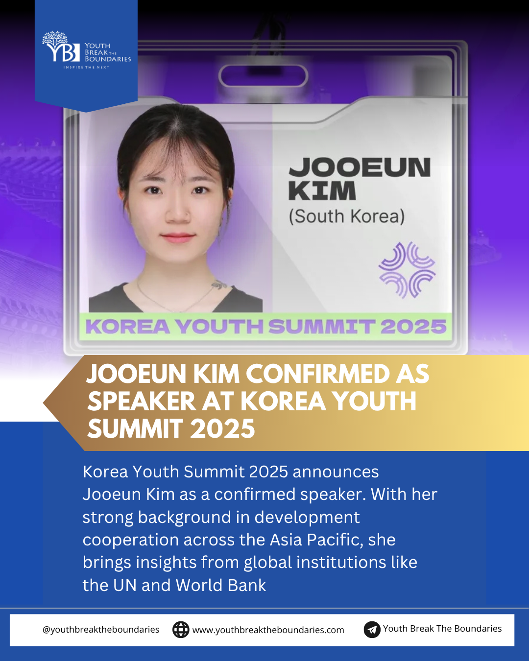 Jooeun Kim Confirmed As Speaker At Korea Youth Summit 2025 Youth